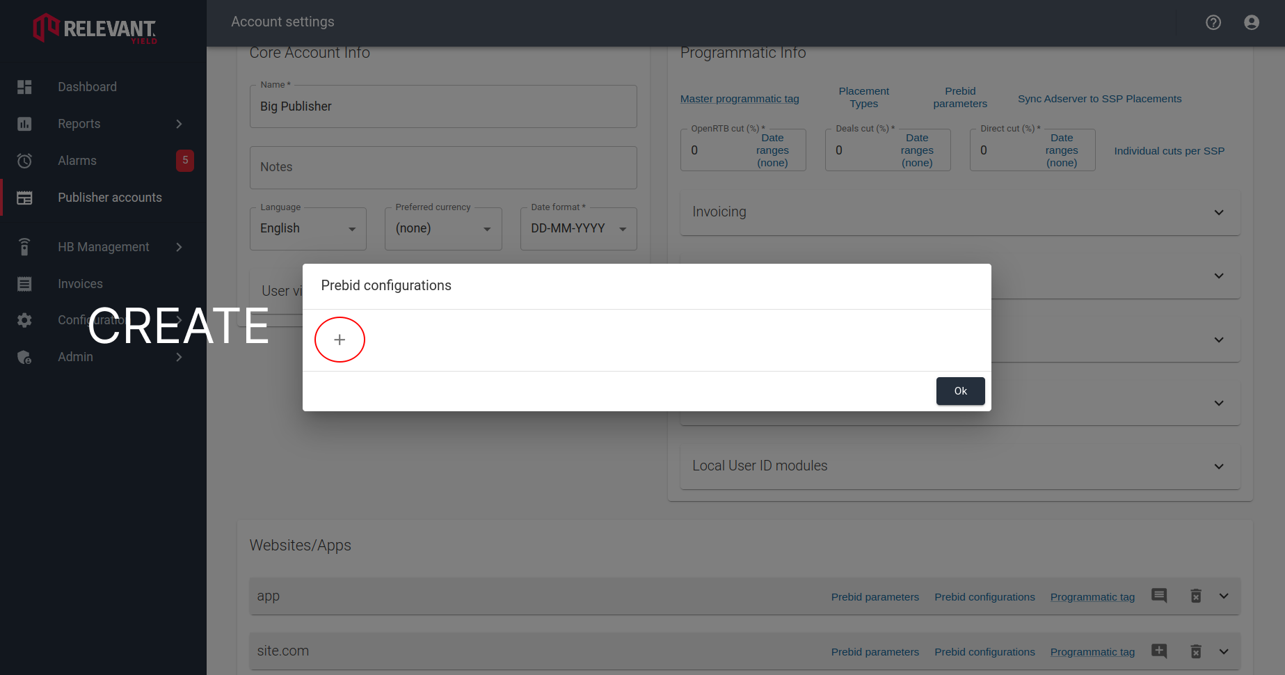 Create or Edit Prebid configuration